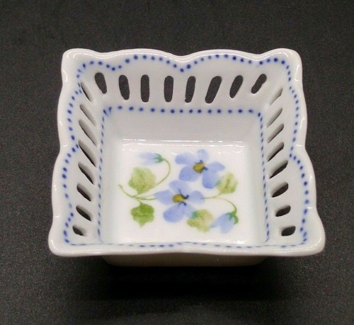 Andrea by Sadek, Reticulated Trinket Dish Blue Violets/flowers Made in ...