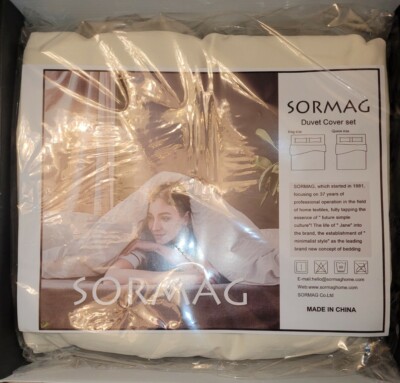 SORMAG 100% Washed Cotton Duvet Cover 3-Piece Set, Twin Size, Off White ...