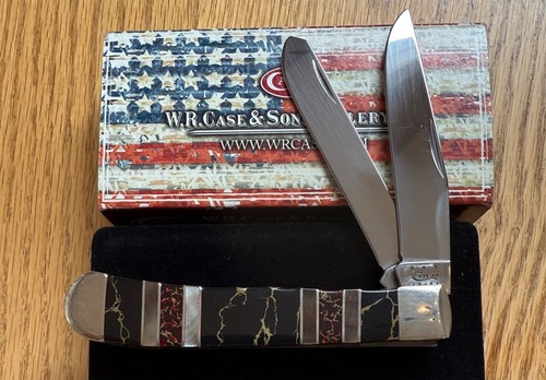 CASE EXOTIC BLACK AZTEC TRAPPER KNIFE NEVER USED IN BOX #EX254 SS BRST3 ...