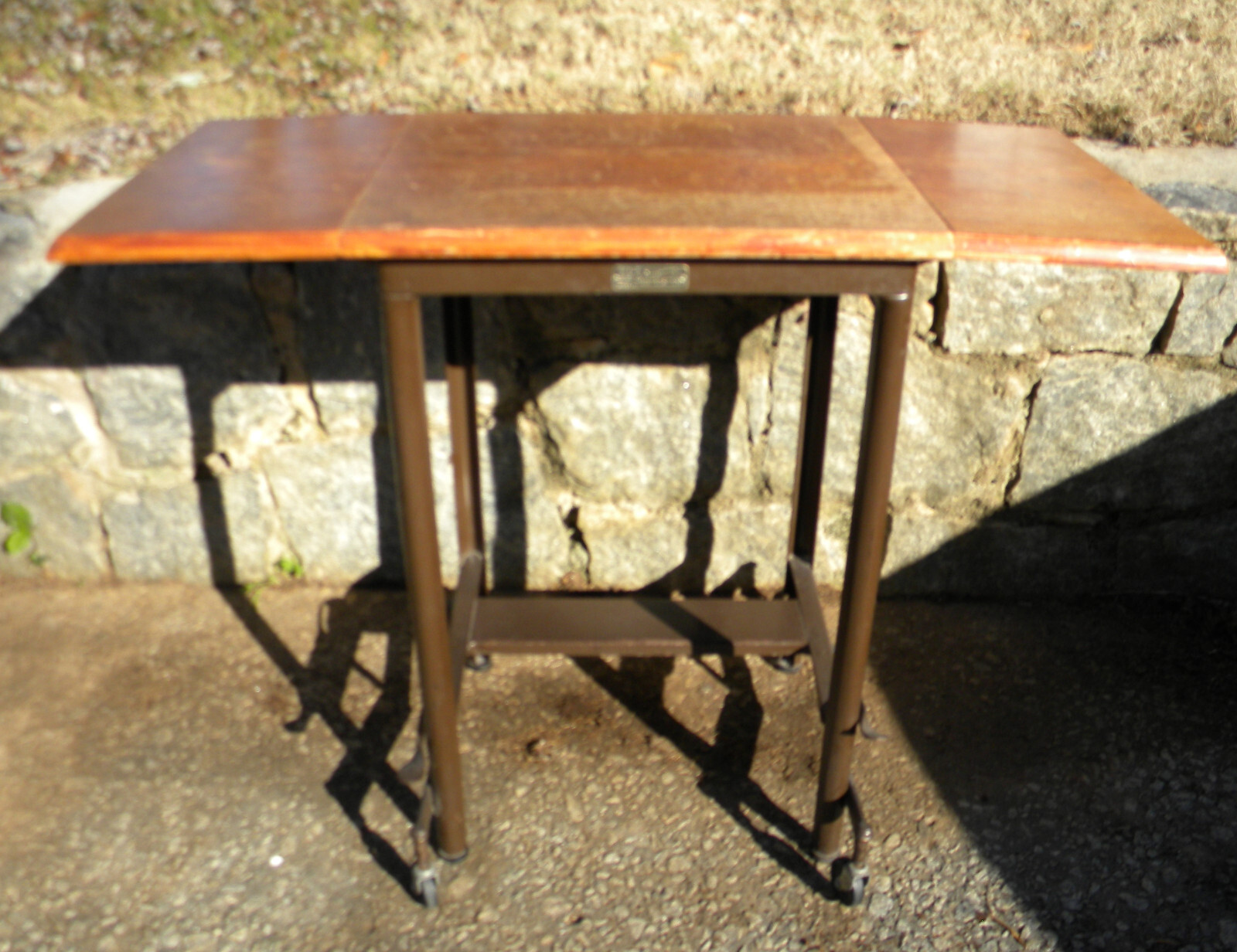 Vintage Typewriter Table Drop Leaf Rolling Wood Top Metal Stand Hi Lo ...