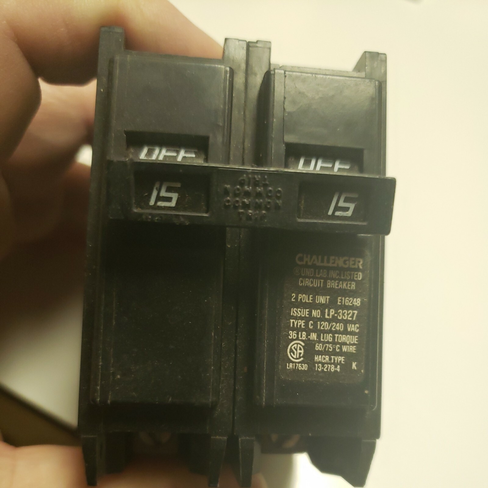 Challenger E16248 Type C C215 2 Pole 15 Amp 120/240v Circuit Breaker ...