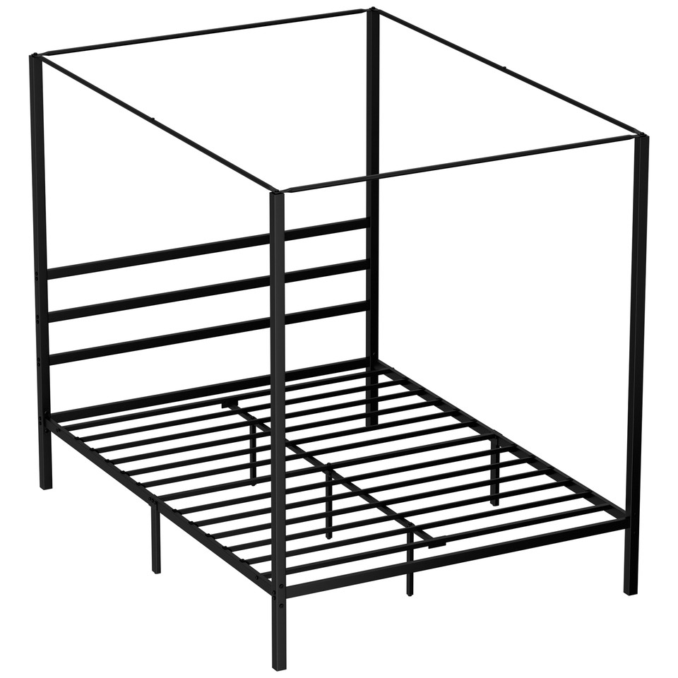 Metal Canopy Bed Frame Mattress Foundation w/Headboard Slat Support ...