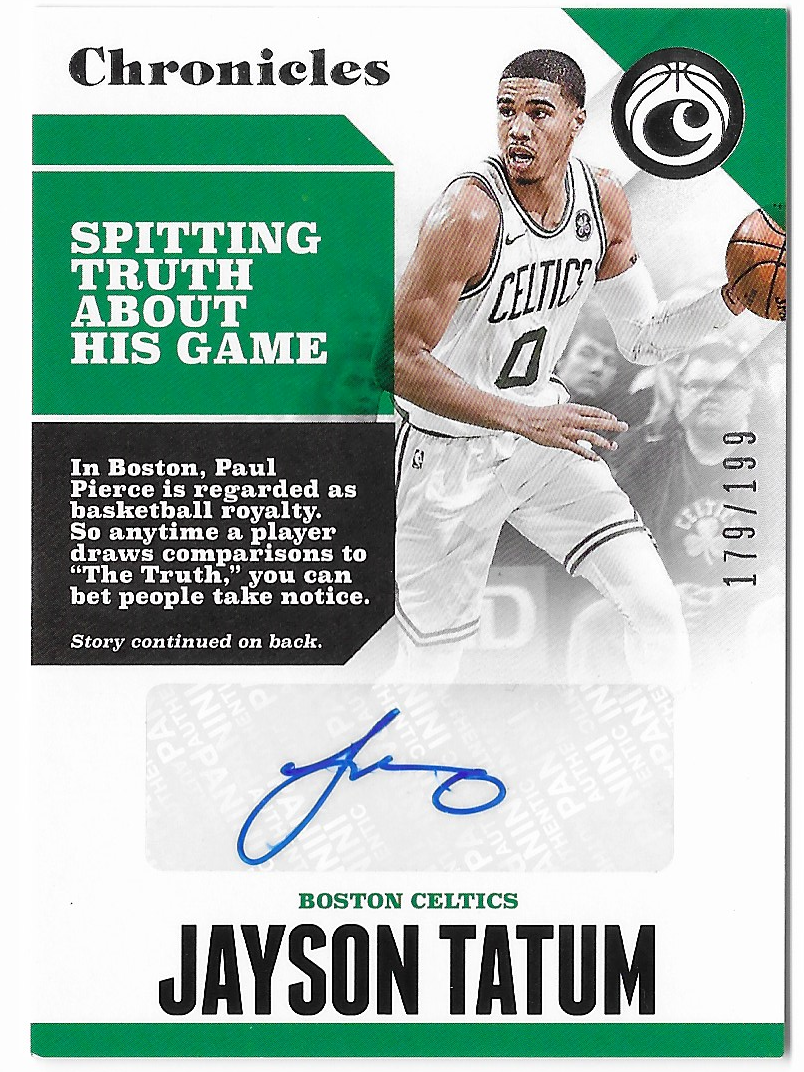 JAYSON TATUM 2017 PANINI CHRONICLES ROOKIE AUTO AUTOGRAPH CARD #179/199 ...