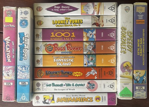 VHS Looney Tunes Collection x 12 - Tiny Toons, Animaniacs, Bugs Bunny ...