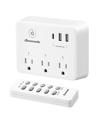 DEWENWILS 6 Device Remote Control Outlet Plug-in USB Outlet 125V/15A ...