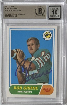 1968 TOPPS 2012 ROOKIE REPRINT BOB GRIESE HOF SIGNED BAS BECKETT GEM ...