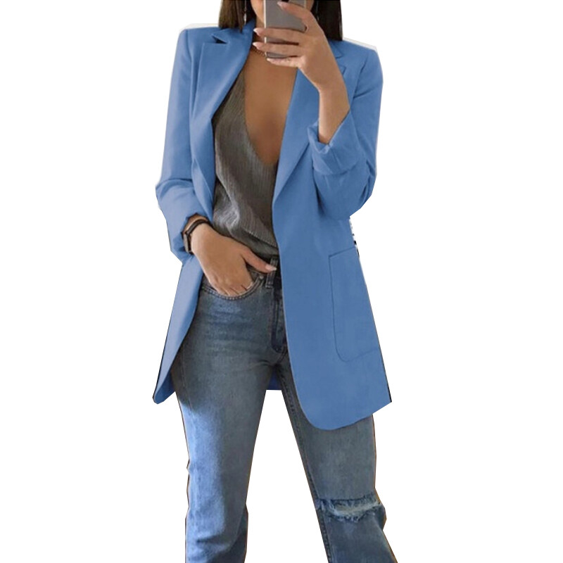 Women Plus Size Blazer Suit Slim Duster Ladies Coat Formal Jacket Slim ...