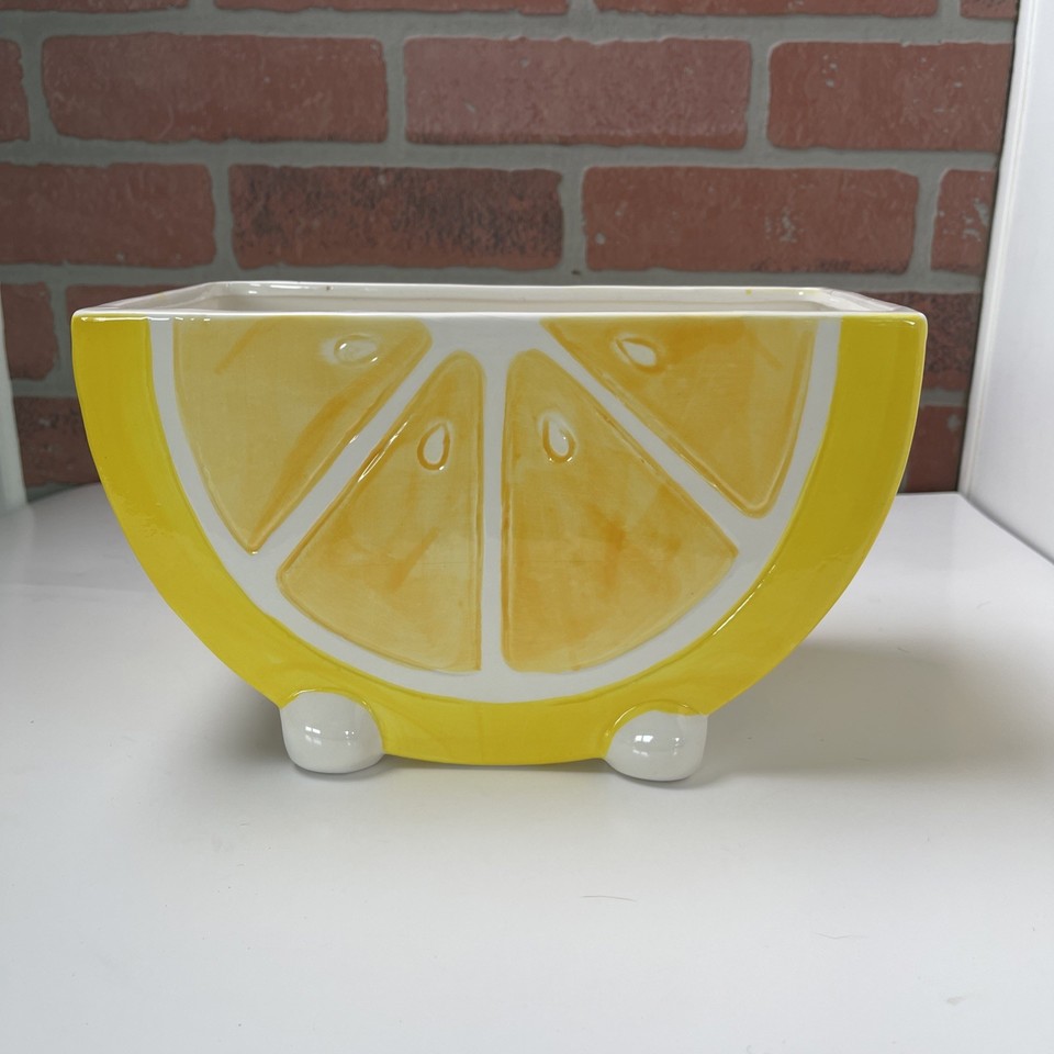 Cheerful Lemon Slice Ceramic Accent Vase- Versatile yellow fruit Decor ...