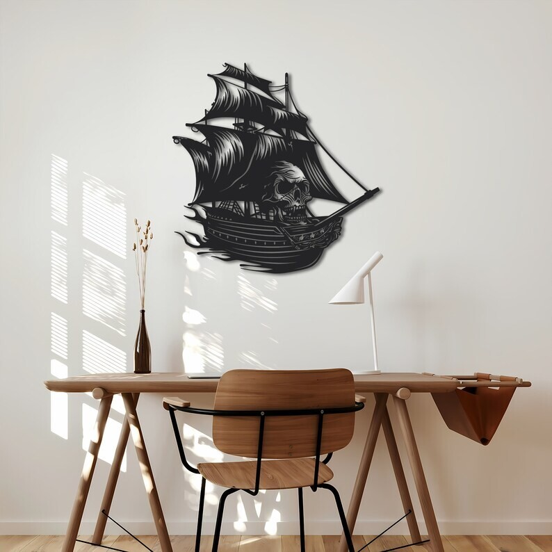Pirate Ship Skull Metal Wall Art, Nautical Wall Hangings, Pirate Ship ...