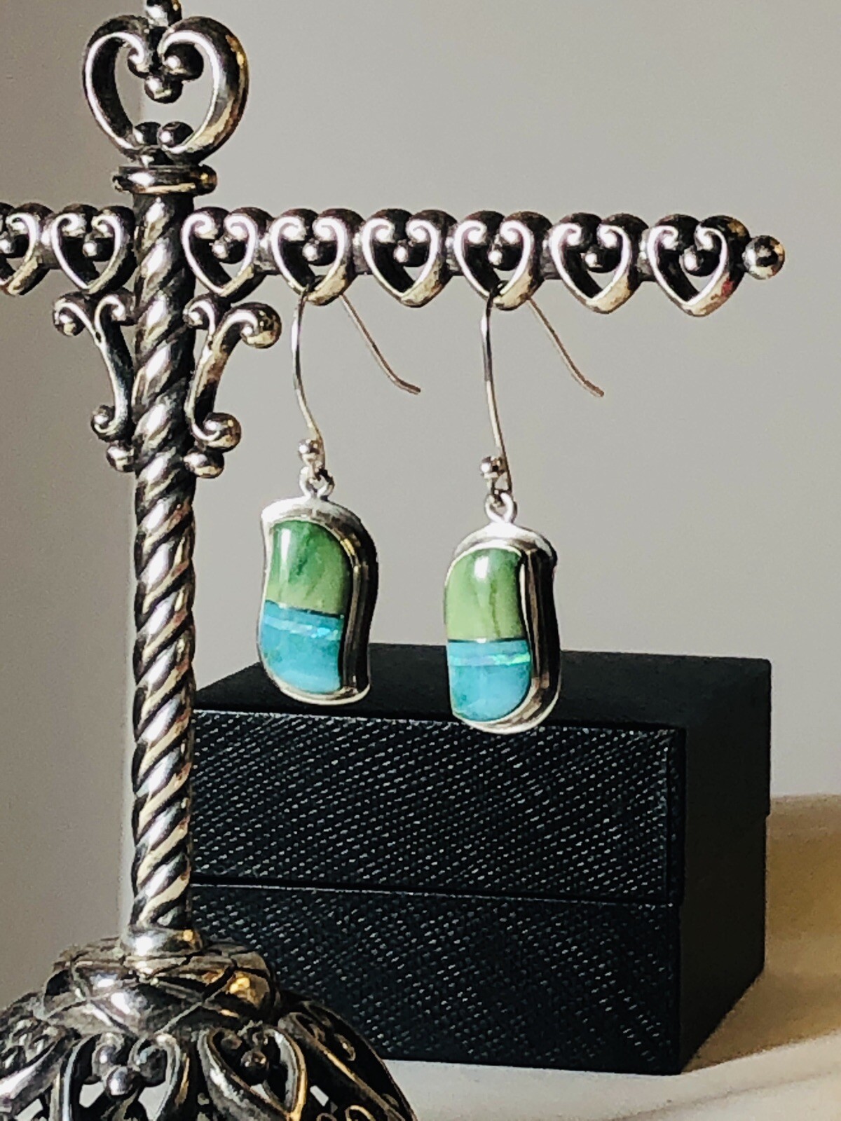 Navajo Karl Kee Nataani Turquoise Opal Sterling Silver Dangle Earring ...