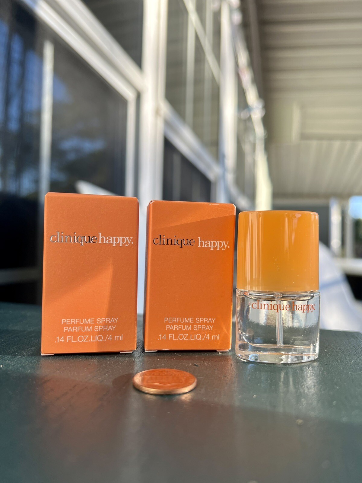 Lot of 2 CLINIQUE Happy Perfume Parfum Spray Mini / Travel Size 0.14oz ...