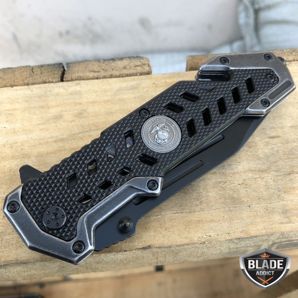 9" MTECH USMC MARINES Spring Open Assisted Tactical Rescue Folding ...