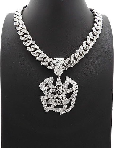 Silver Finish BAD BOY Pendant & Iced Cubic Zirconia Cuban Chain Hip Hop ...