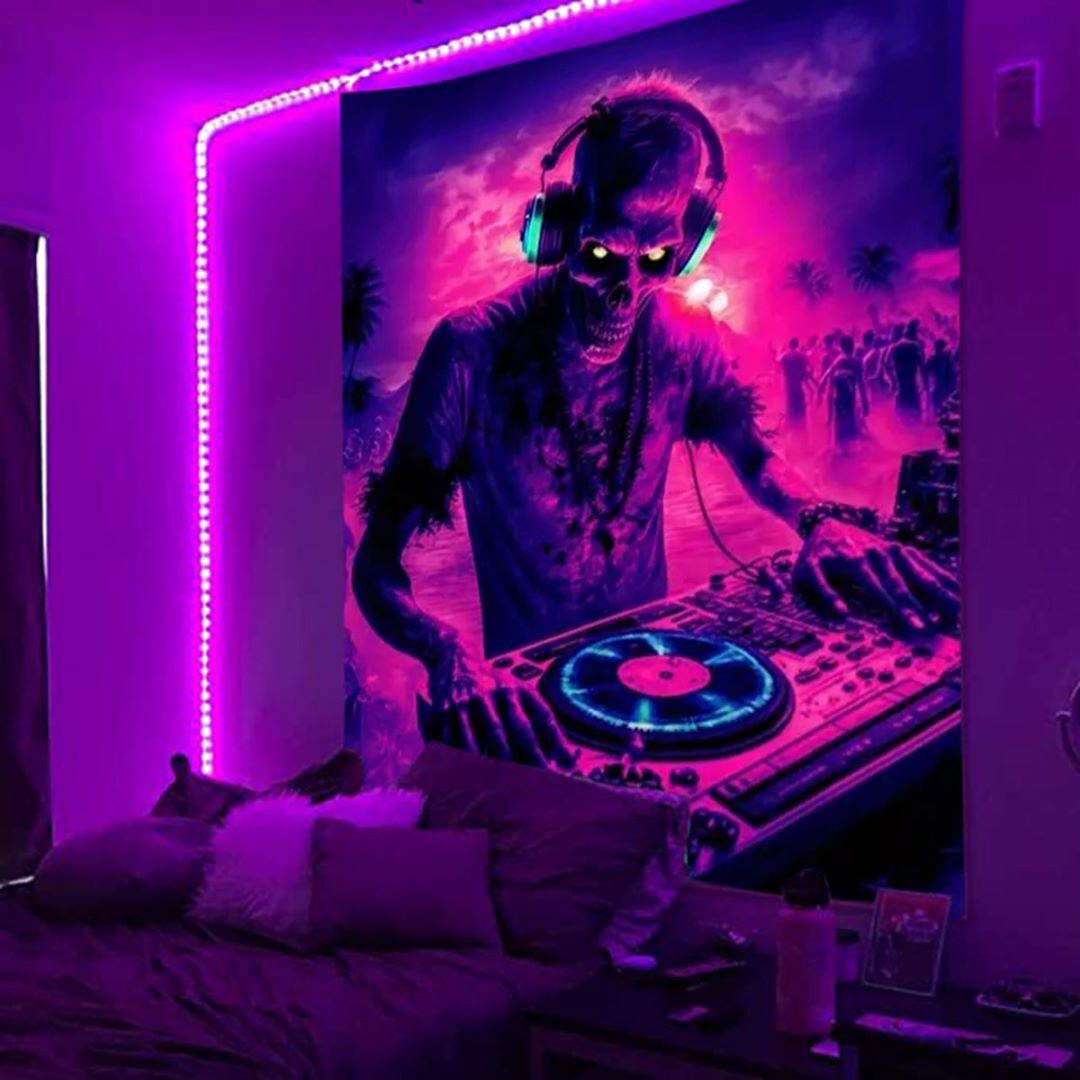 Tapestry Wall Hanging Fluorescent Mandala UV Black Light Music Print ...