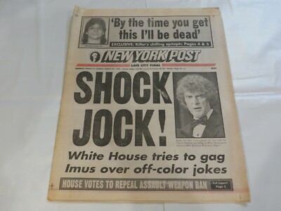 New York Post March 23 1996 Richard Succhi chilling epitaph Imus color ...