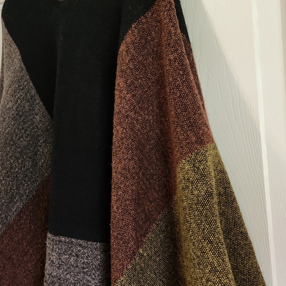 Poncho Cape Women's Dark Multi-colored Wrap Around Fall One Size ...