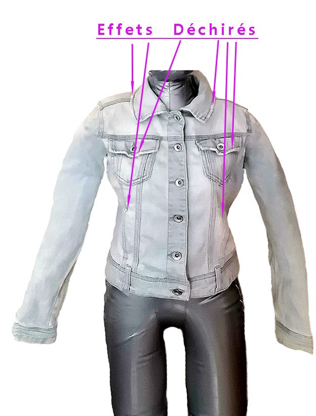 Veste en jeans Stradivarius effet déchiré et délavé, 4 poches. Taille ...