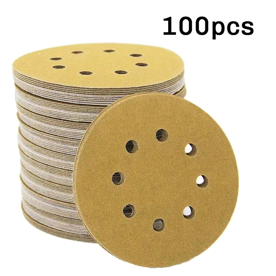 100pcs 5Inch Yellow Sanding Discs 8Hole P120 Hook and Loop Aluminum ...