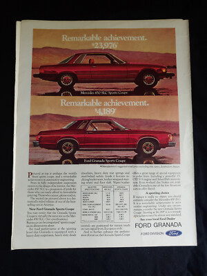 1976 VTG Orig Magazine Ad FORD Car Granada Remarkable Achievement RED ...