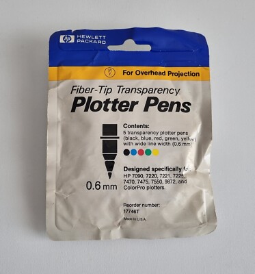 NEW HP Fiber-Tip Transparancy Plotter Pens Black Blue Red Green Yellow ...