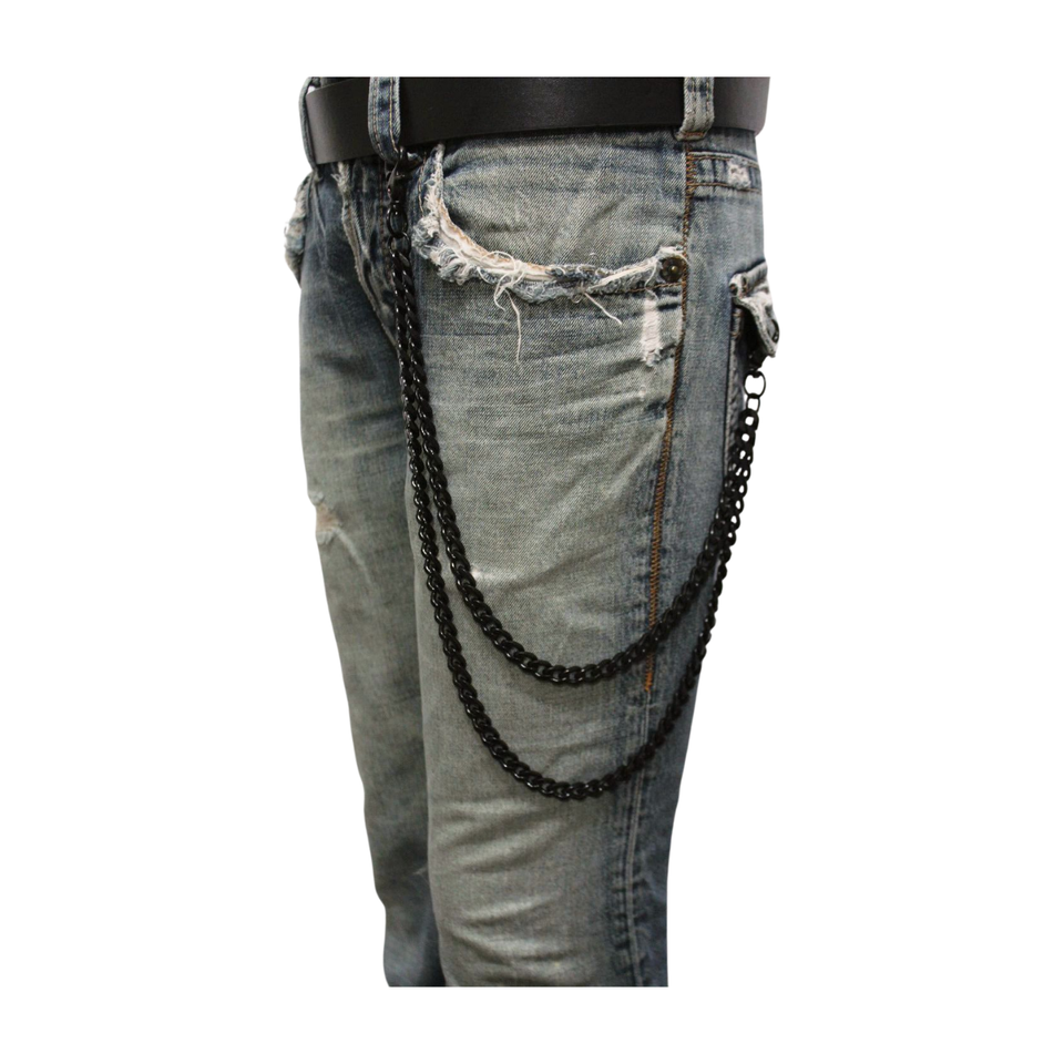 New Men Women Black Chunky Metal Long Wallet Chain KeyChain 2 Strands ...