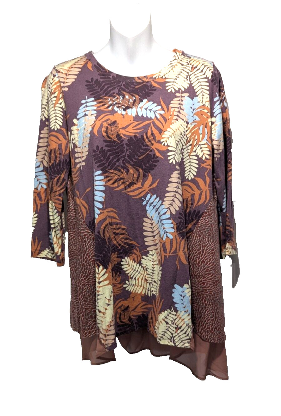1504-Logo Lori Goldstein Mixed Print 3/4 Sleeve Knit … - Gem
