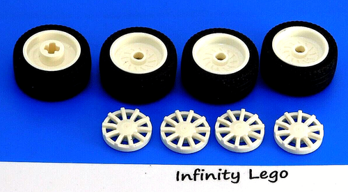 4 LEGO Wheel Tire / Tyre low profile 24x12 White Rim White Hub Caps ...