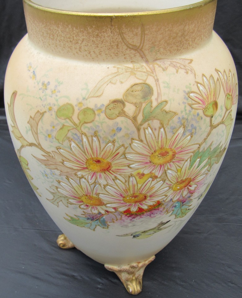 Antique Large, Footed, Carlton Vase, Beautiful Rainbow Colors, Signed ...