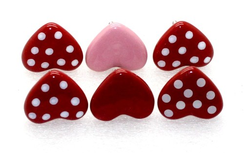 6 Pcs Ceramic Red & Pink Heart With White Dot Knob Pulls Furniture Knob ...