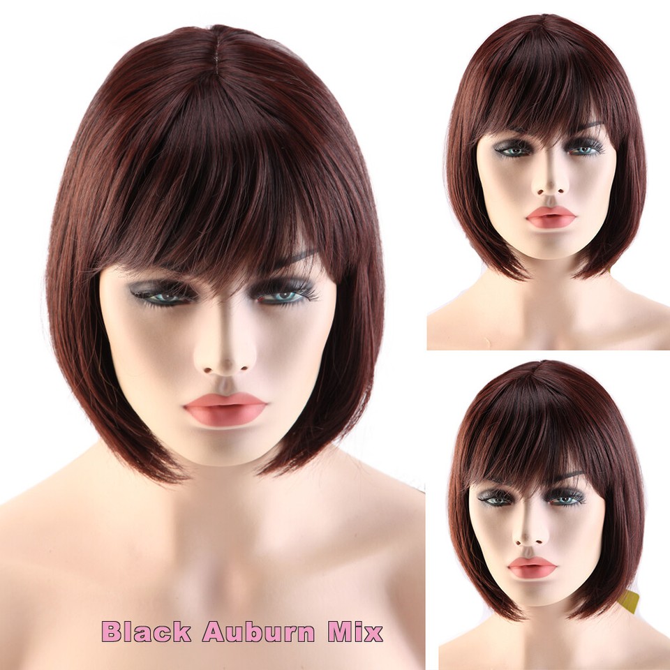 Women Short Bob Hair Wig With Bangs Heat Resistant Synthetic Cosplay ...
