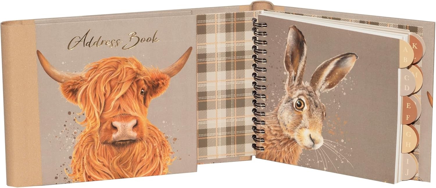 Cedar & Sage Highland Cow & Wild Hare Address Book Hardback Contact ...