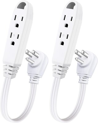 1 Ft (2 Pcs) 3 Outlet Extension Cord, Triple Wire Grounded Outlet, 16/3 ...