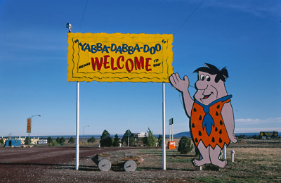 Welcome sign, Flintstone's Bedrock City, A.Z. Vintage Old Photo 8.5x11 ...