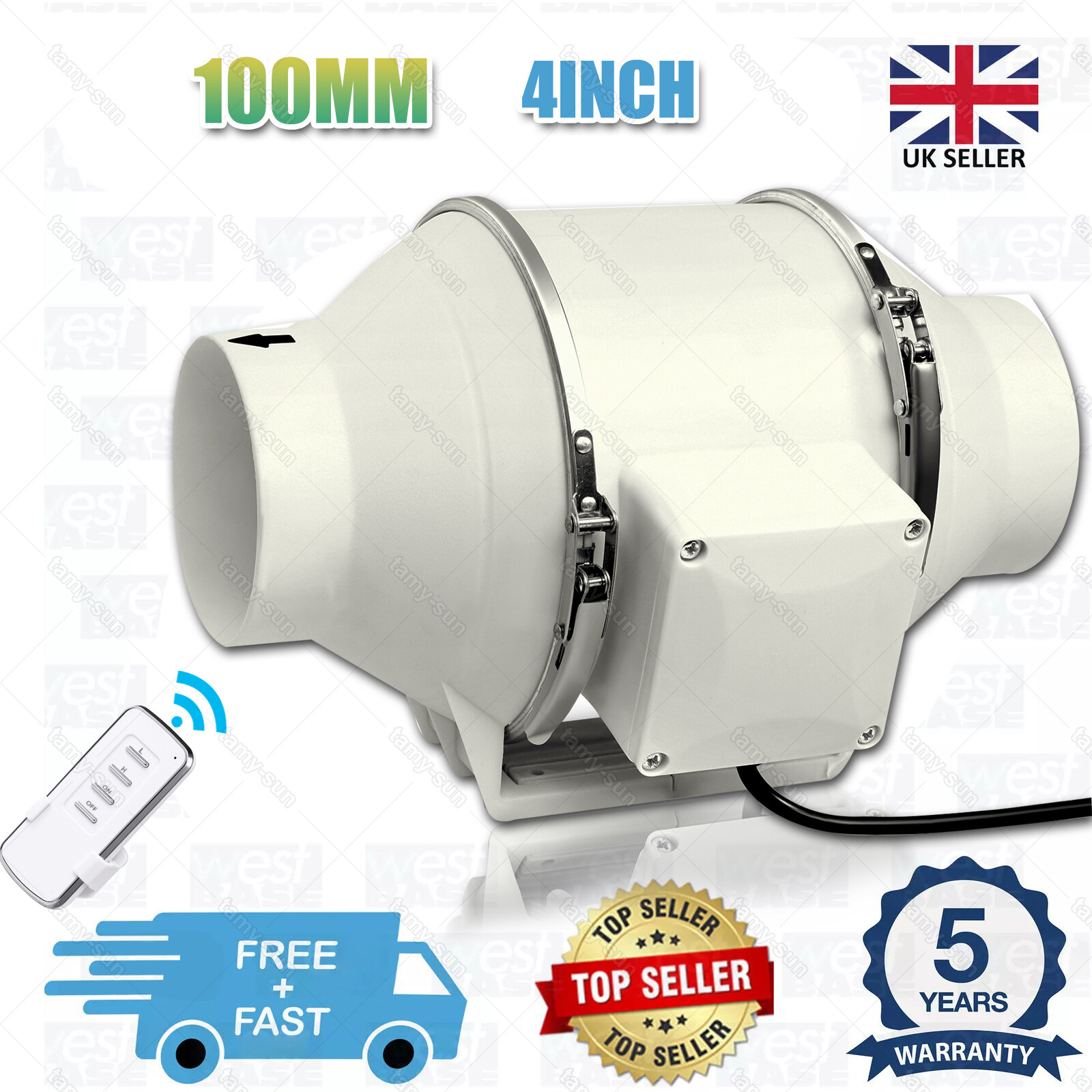 100mm In Line Bathroom Extractor fan 4 inch Loft Mounted InShower ...