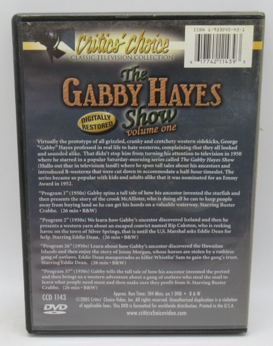 THE GABBY HAYES SHOW - VOLUME ONE DVD, 4 CLASSIC EPISODES, GEORGE HAYES ...