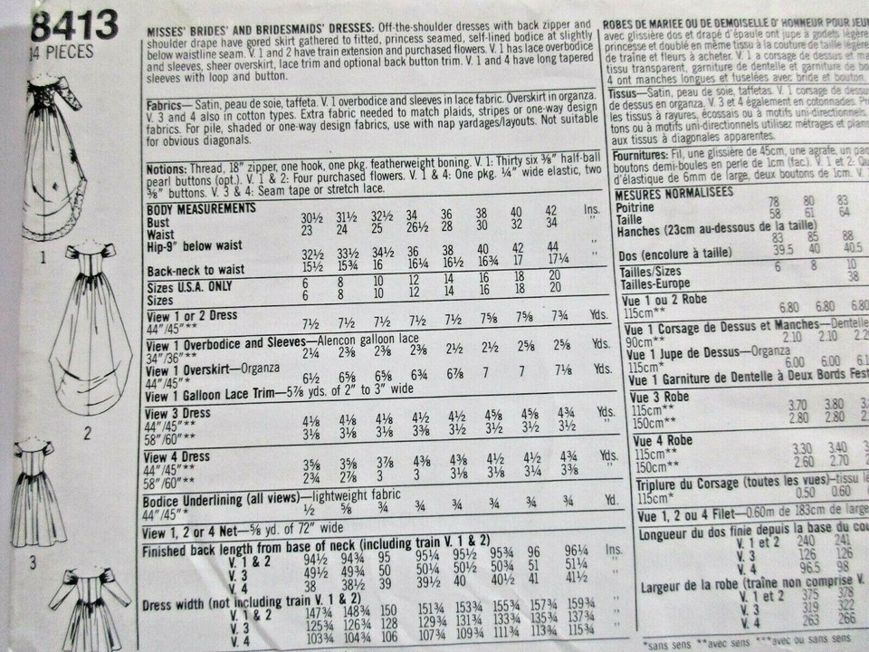 Simplicity Pattern 8413 Size 8 Misses Brides and Bridesmaids Dresses ...