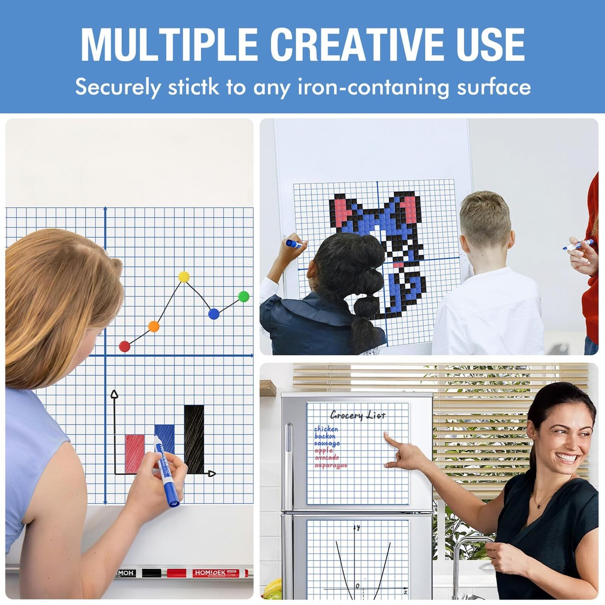 Magnetic Drawing Board Graph Paper Pad Magnetic Grid Dry Erase ...