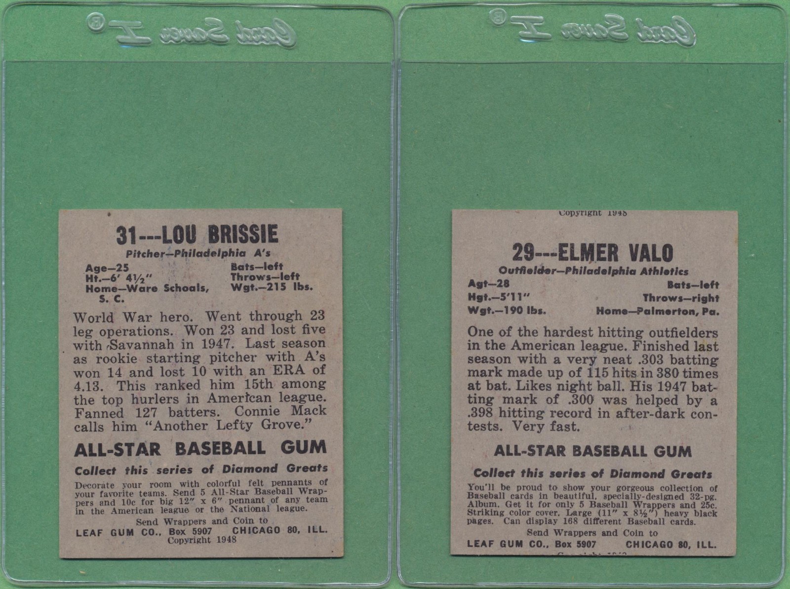 2 Card Lot ~ 1948 Leaf Elmer Valo #29 Lou Brissie #31 ~ HIGH GRADE | eBay