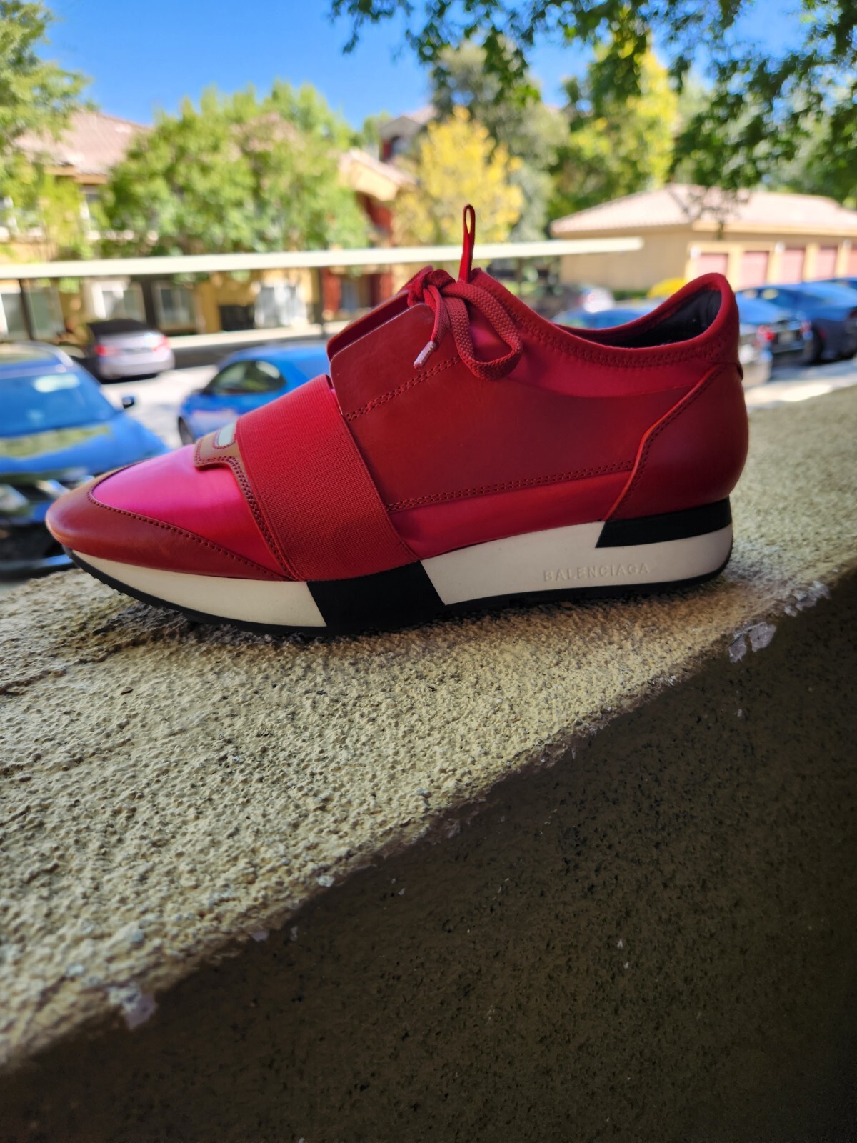 100% AUTHENTIC. Red and Burgundy Balenciaga Satin Sne… - Gem
