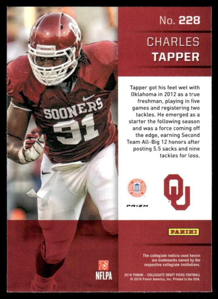 2016 Panini Prizm Draft Picks Charles Tapper 228 Silver Oklahoma ...