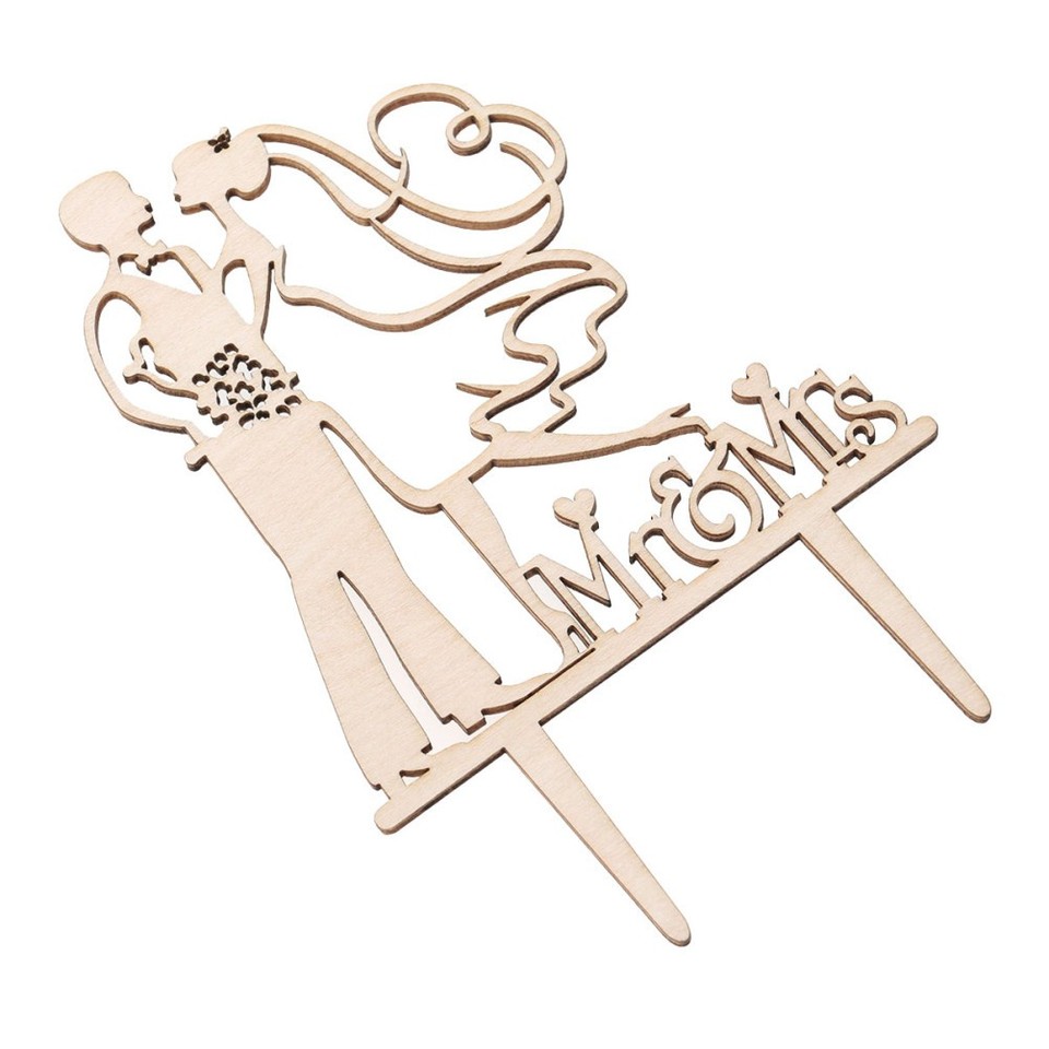 Wooden Cupcake Toppers MR&MRS Bride Bridegroom Wedding Cake Picks DIY ...