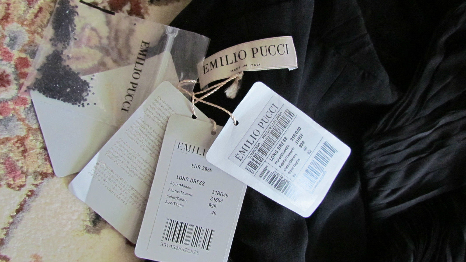 EMILIO PUCCI Red Carpet Black Chiffon,Long,Lace,Beaded,Dress It 40,US 4 ...