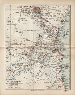 Landkarte map 1890: DEUTSCH-OSTAFRIKA. Deutsche Kolonie ...