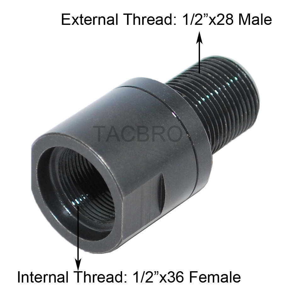 1/2x36 to 1/2x28 Steel Muzzle Adapter, Convert 1/2x36 to 1/2x28 w/ Washer