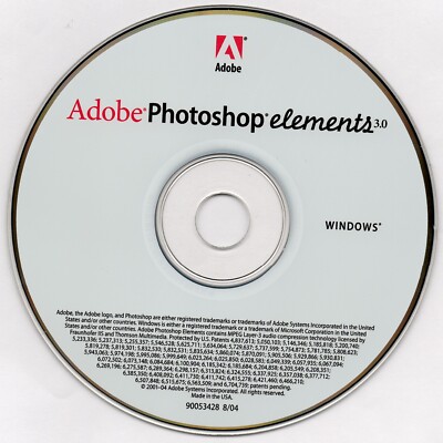 PHOTOSHOP ELEMENTS 3.0 CD ROM OEM with serial number Windows 98, XP, 7 ...