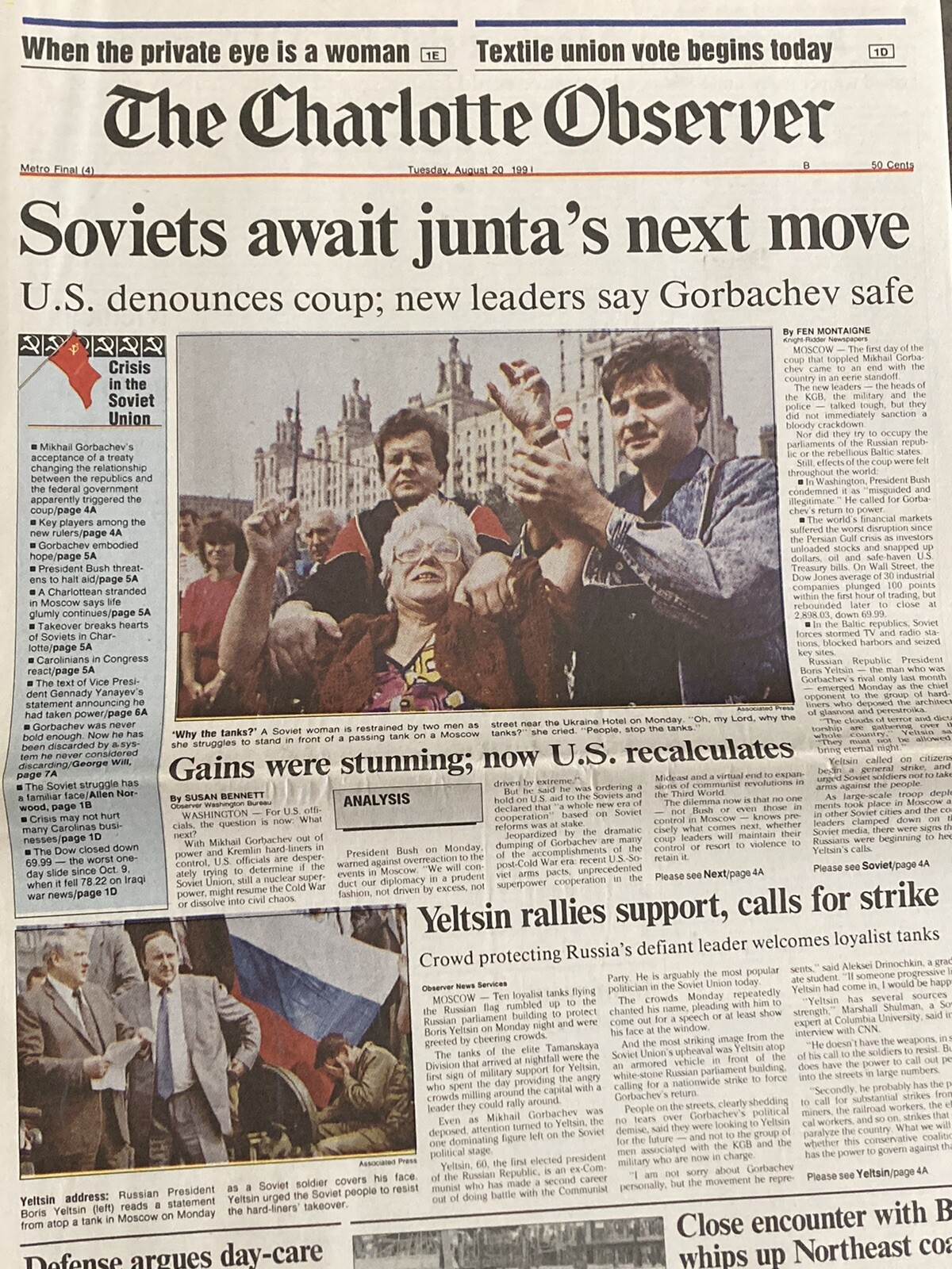 Dissolution of the Soviet Union August 19-21, 1991 Newspaper Headlines ...