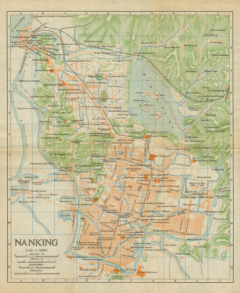'Nanking'. Nanjing antique town city plan. China 1924 old map chart | eBay