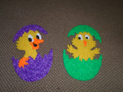 2 Melted plastic popcorn decorations-chick/duck in eggs | eBay