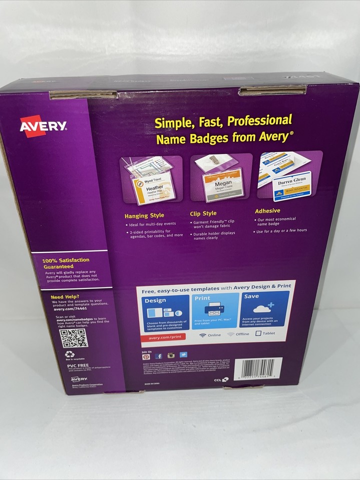Avery Clip Style Name Badges Laser/Inkjet 74461 77711744615| eBay
