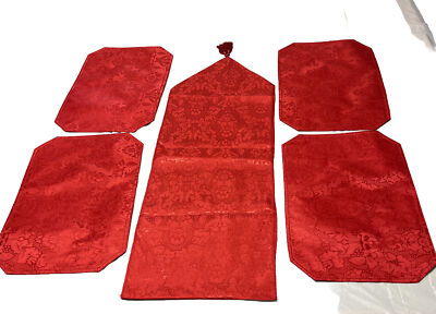 Tasseled Brocade Table Runner And 4 Place Mats Red Christmas | eBay